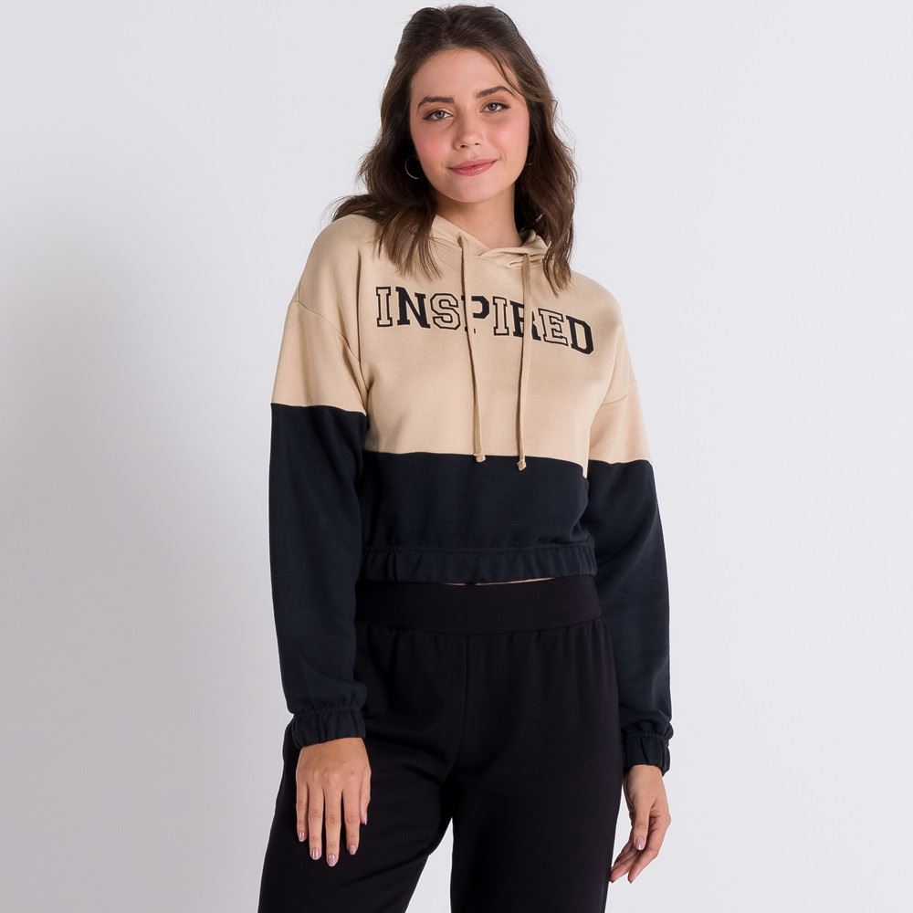 Blusão Moletom Inspired com Capuz Scream Bege/Preto