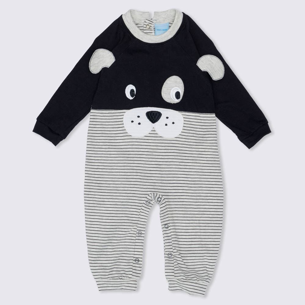 Macacão de Bebê Menino Malha Yoyo Baby Preto/Listrado