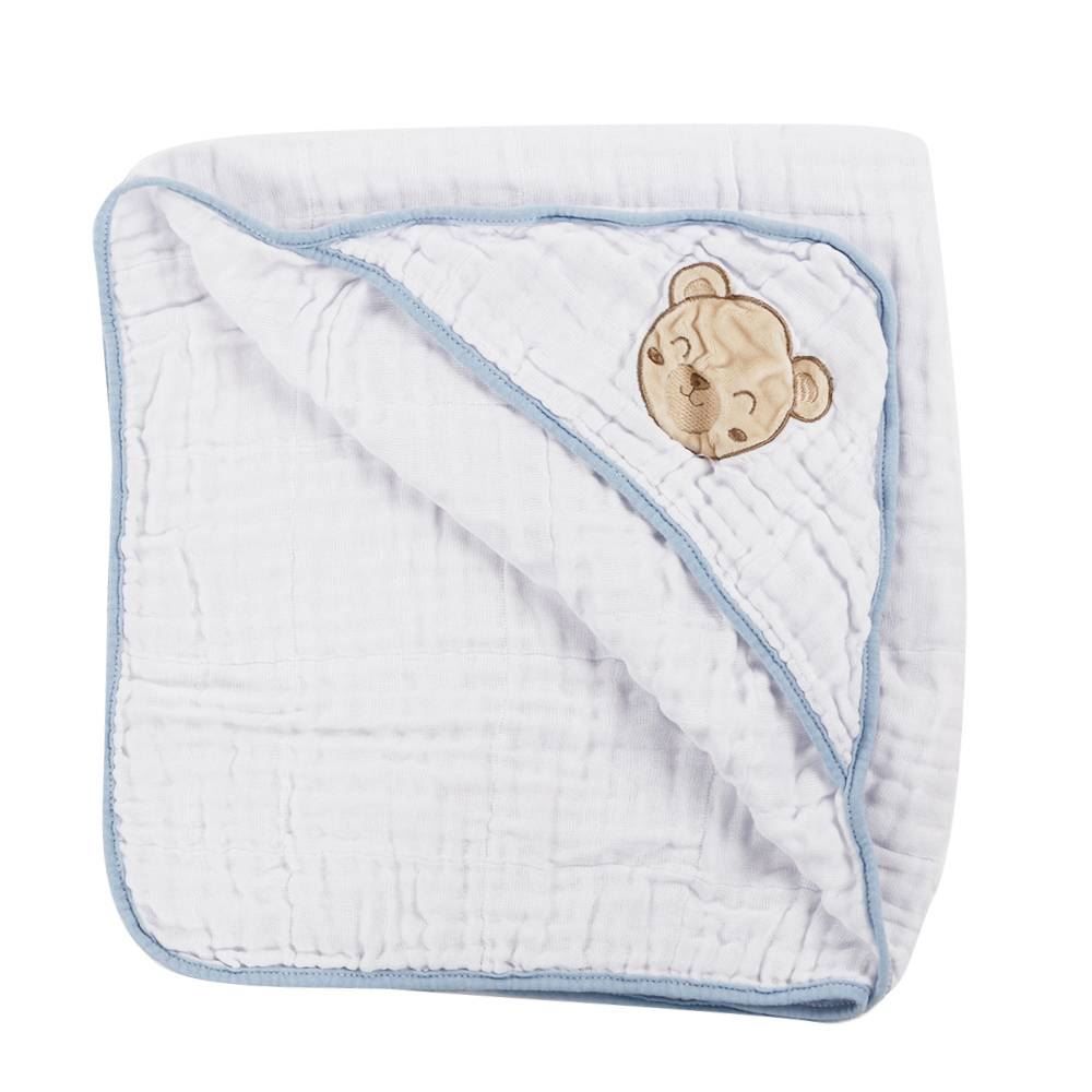 Toalha Com Capuz De Canto Soft 80X80cm - Teddy Azul