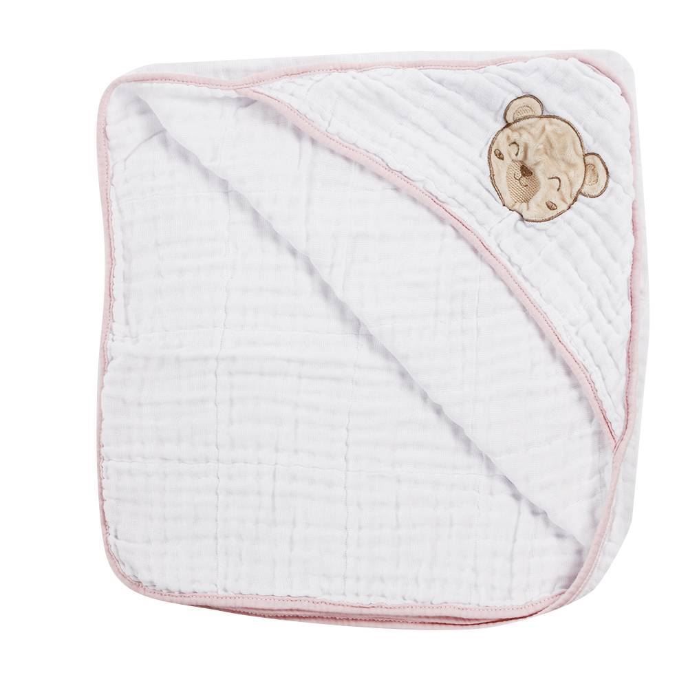 Toalha Com Capuz De Canto Soft 80X80cm Havan Baby - Teddy Rosa