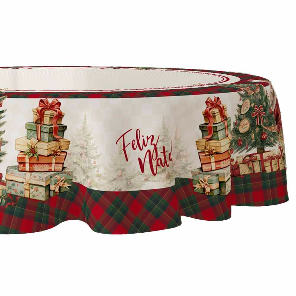 Toalha Mesa Natal Encantado Redonda 1,50M - Noel Xadrez